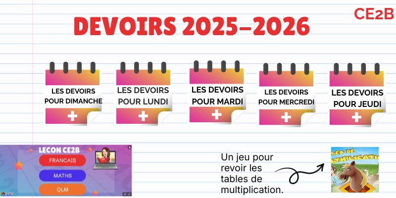 DEVOIRS CE2B -2024-2025 | Genially