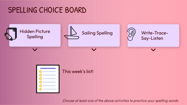Spelling Choice Board | Genially