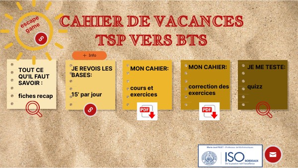 Cahier de Vacances Mathématiques TSP | Genially