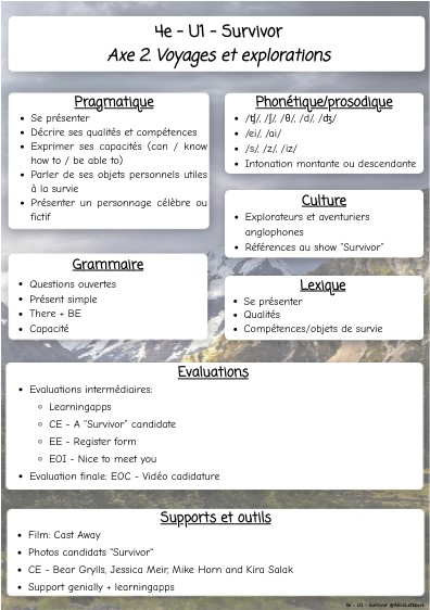4e - Unit 1 - Survivor worksheets | Genially