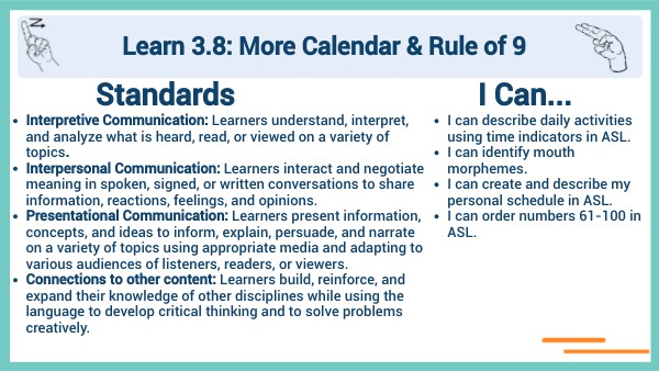 Learn 3.8: More Calendar & Rule of 9