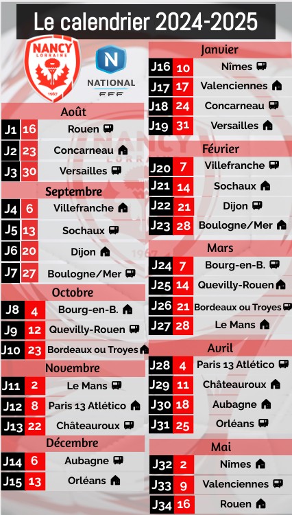 calendrier ASNL 2024-25 | Genially