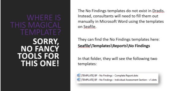 13. No Findings Report: Template Types and Locations