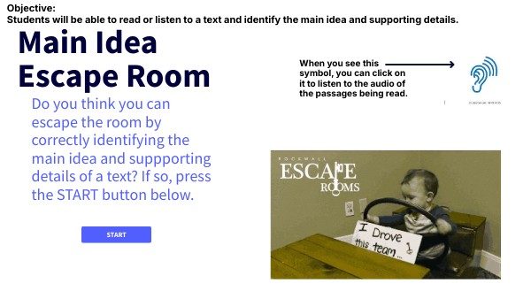 Main Idea Escape Room | Genially