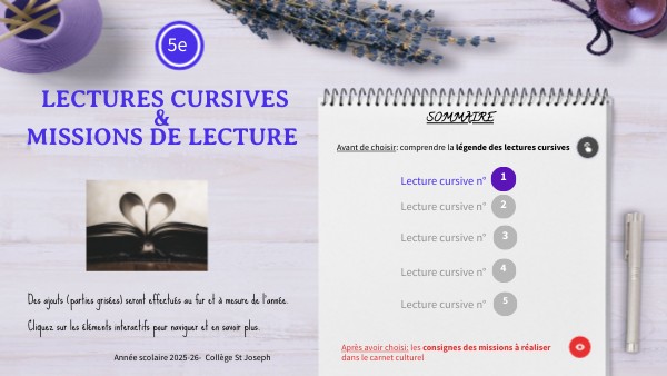 Lectures cursives 5e- 2025-26 | Genially