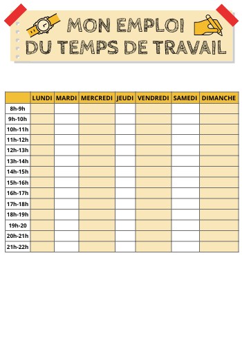 Fiche "Mon emploi du temps de travail" | Genially