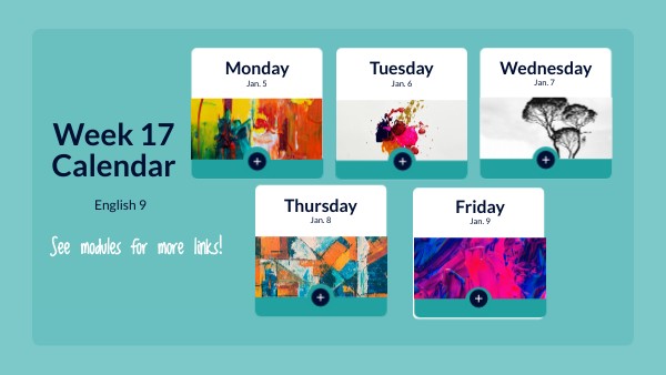 English 9 Weekly Calendar