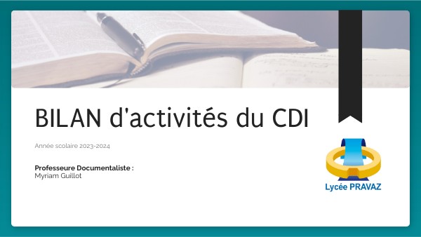 Bilan CDI PRAVAZ 2023-2024 | Genially