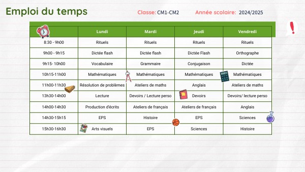 Edt hebdomadaire | Genially