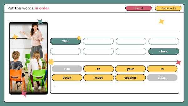 Put the words in order - classroom rules