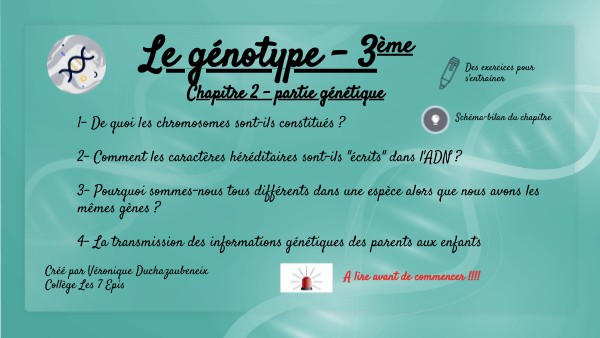 Chapitre 2 génétique 2024/2025 | Genially