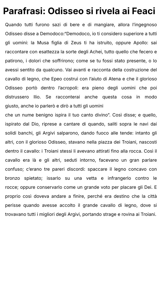 parafrasi Odisseo si rivela ai Feaci | Genially