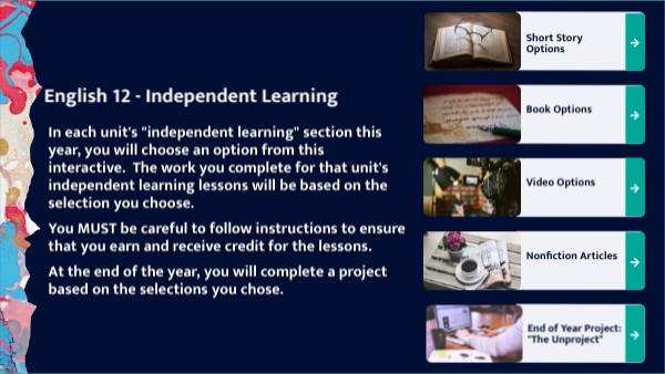 24/25 -Independent Learning Choice Board | Genially