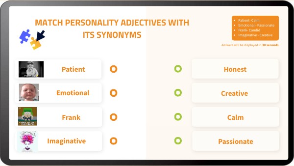 MATCH PERSONALITY ADJECTIVES AND ITS SYNONYMS
