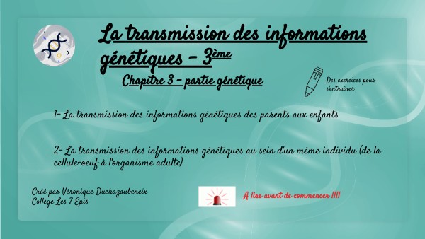 Chapitre 3 génétique 2024/2025 | Genially