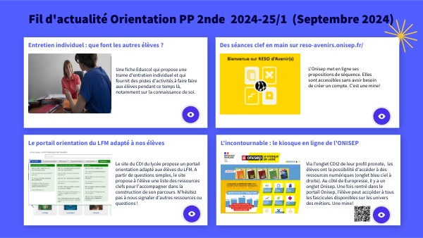 Fil d'actu Orientation PP 2nde 2024-25/1 | Genially
