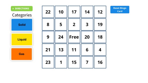 Solid Liquid Gas Bingo Card | Genially