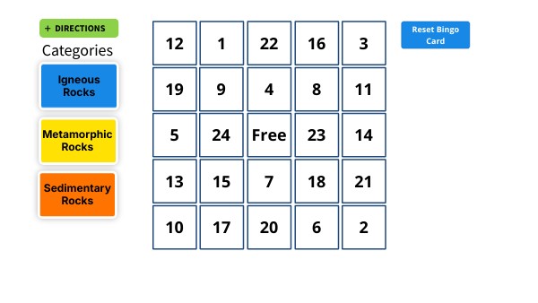 Igneous, Metamorphic, and Sedimentary Rocks Bingo Board | Genially