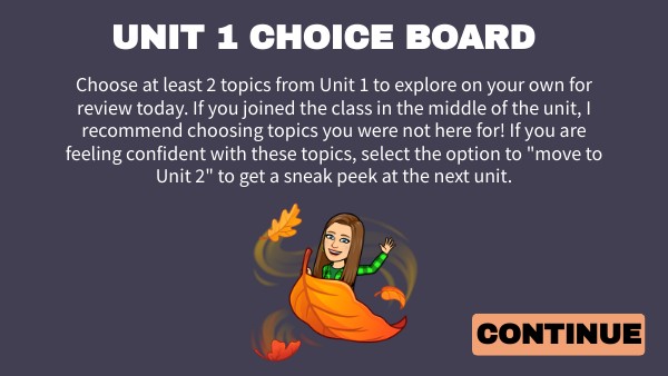 Unit 1 Choice Board