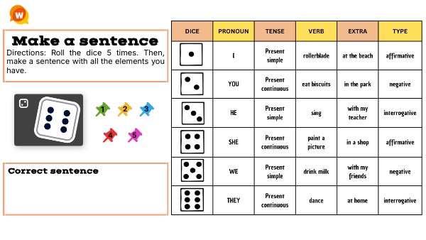 Roll the dice - Present simple and continuous | Genially