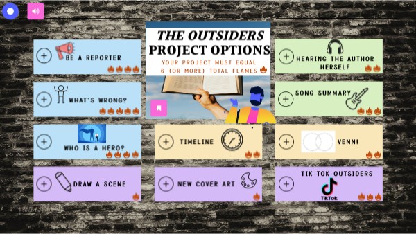 The Outsiders Choice Board Project Options (2024