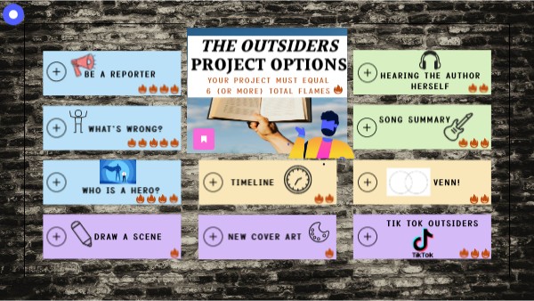 The Outsiders Choice Board Project | Genially