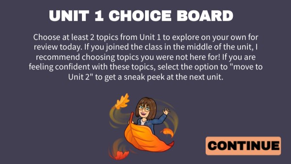 Unit 1 Choice Board | Genially