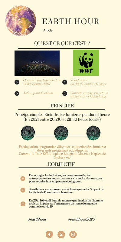 Earth Hour Infographie exercice Luca MINGOIA