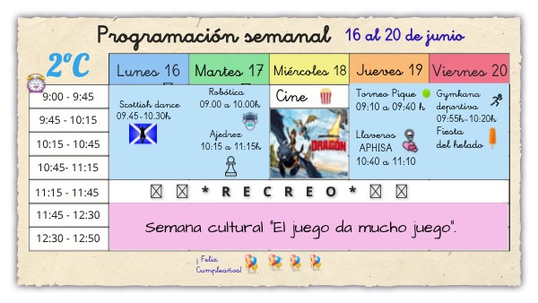 Programación semanal 2ºC | Genially