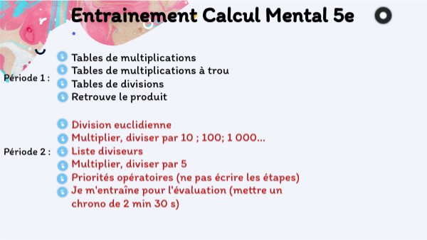 Calcul mental 5e | Genially