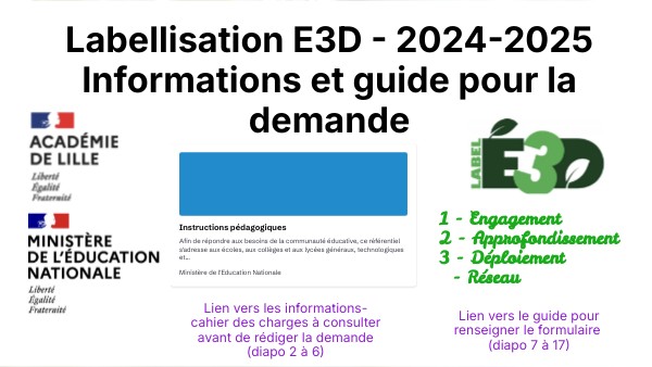 Labellisation E3D 2024-2025 Bassin 11 | Genially