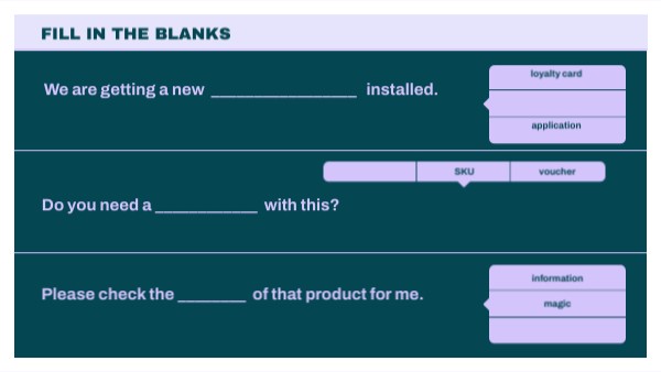 Retail vocabulary fill in gaps