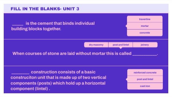 Fill in the blanks- Architecture; Unit 3 | Genially