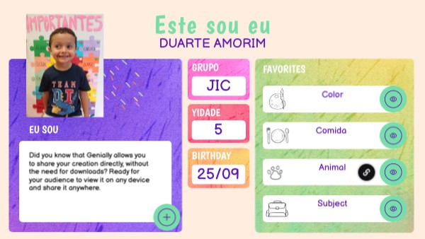 Cartão Coisas Sobre Mim | Genially