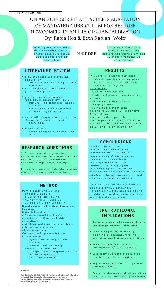 Simmons, Lily Professional Article Presentation Handout ESL 522