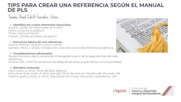 TIPS para crear una referencia según el manual de pls | Genially