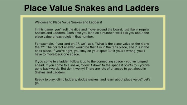 Place Value Snakes and Ladders | Genially