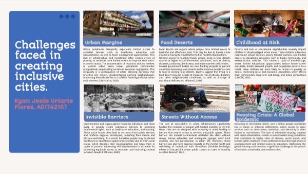 Challenges faced in creating inclusive cities.