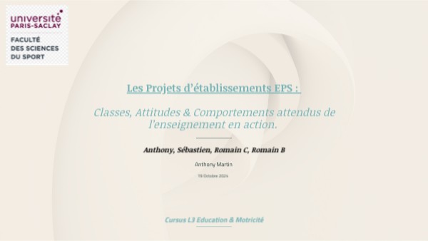 Projet d'établissement en EPS : Classes, Attitudes & Comportement | Genially