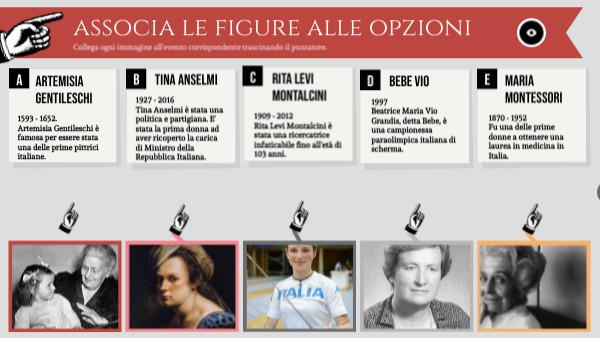 Associa le immagini di donne illustri alle opzioni sopra
