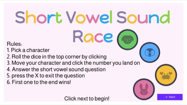 Short Vowel Sound Race | Genially