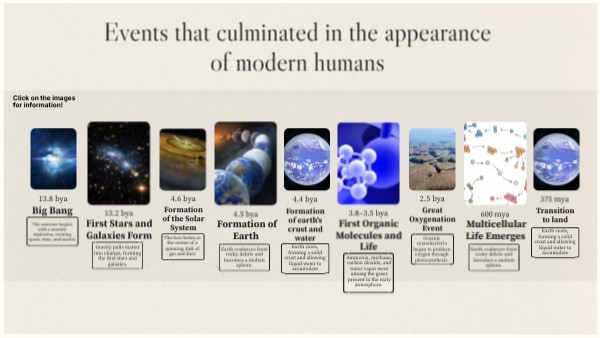 Timeline “Events that culminated in the appearance of modern humans”