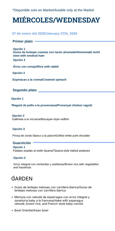 MIÉRCOLES - Menú Semanal Sodexo
