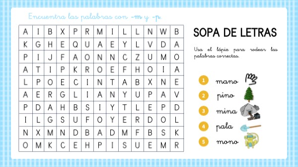 Sopa de letras p/m | Genially