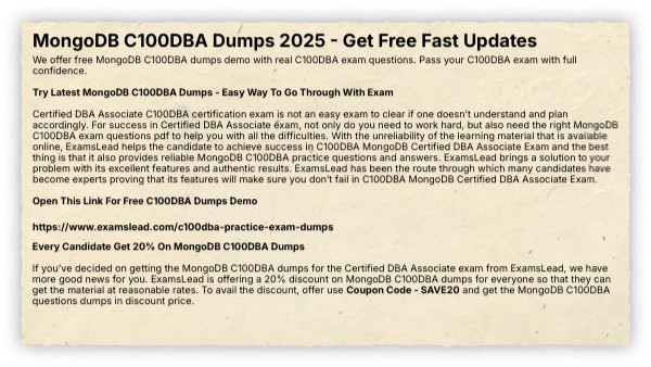 MongoDB C100DBA Dumps 2025 - Get Free Fast Updates