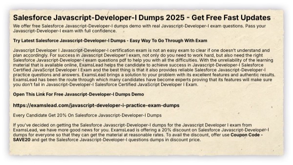 Salesforce Javascript Developer I Dumps 2025 Get Free Fast Updates