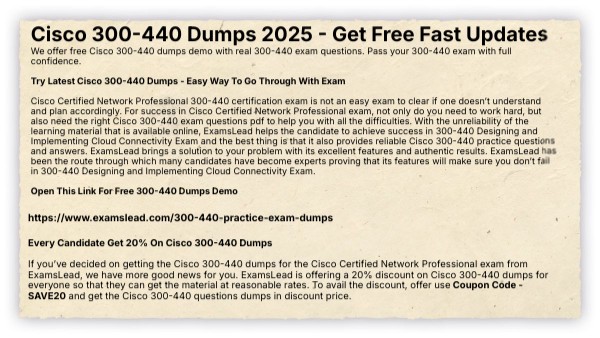 Cisco 300-440 Dumps 2025 - Get Free Fast Updates
