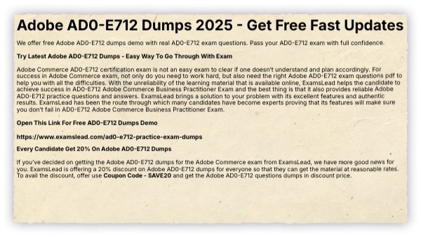 Adobe AD0-E712 Dumps 2025 - Get Free Fast Updates