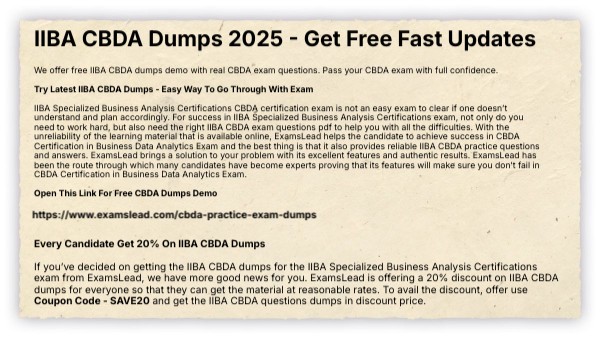 IIBA CBDA Dumps 2025 - Get Free Fast Updates