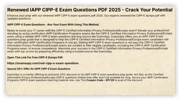 Renewed IAPP CIPP-E Exam Questions PDF 2025 - Crack Your Potential